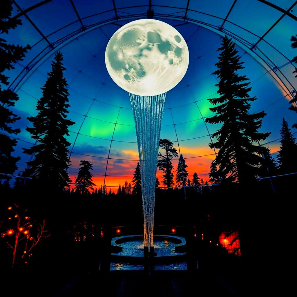 Surreal Glass Dome Cityscape Under Full Moonlit Sk... - AI Art
