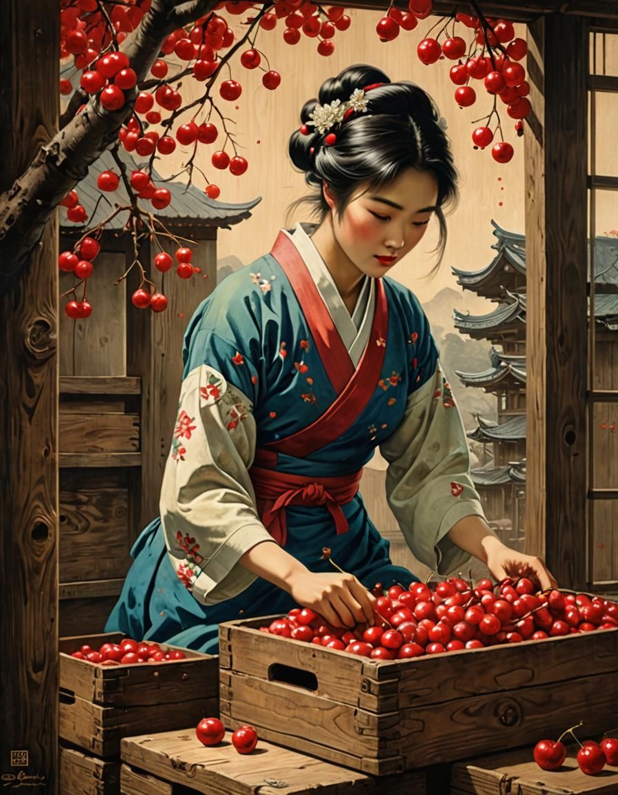 Vintage Japanese cherry fruit poster - AI Generated Artwork - NightCafe ...
