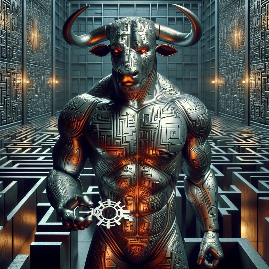 Robot minotaur in labyrinth - AI Generated Artwork - NightCafe Creator