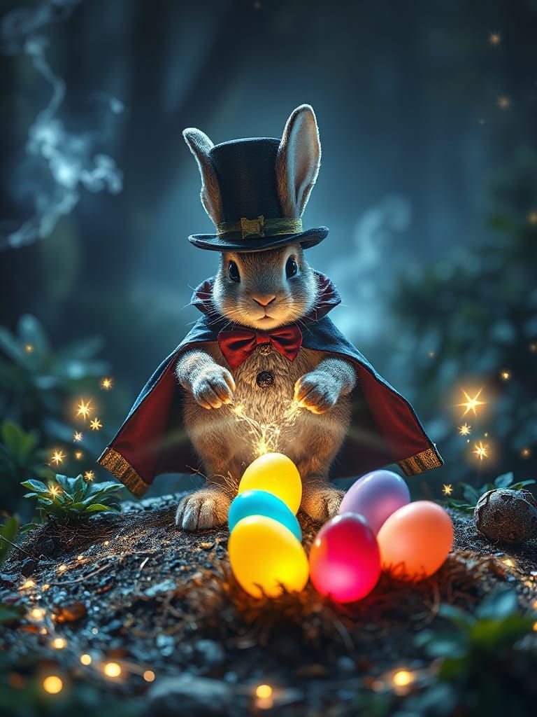 the magical transformation: as the fluffy Easter Bunny gently places ...