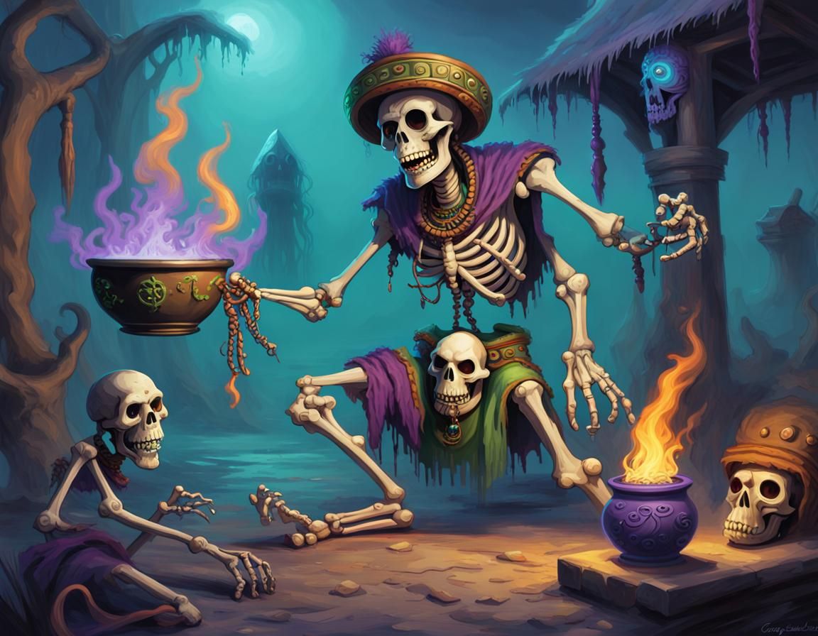 Monkey Island. Undead Skeleton, Aztec Voodoo Shaman. - AI Generated ...