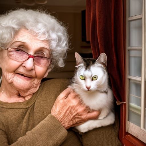 old woman in home with cat - AI Generated Artwork - NightCafe Creator