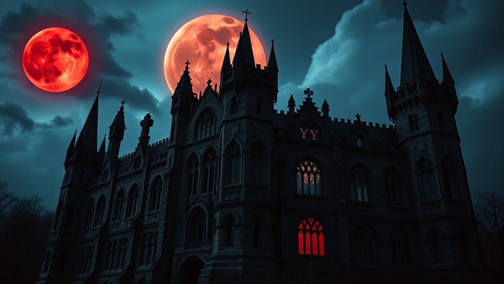 Gothic Macbeth Castle Under Blood Moon - AI Art
