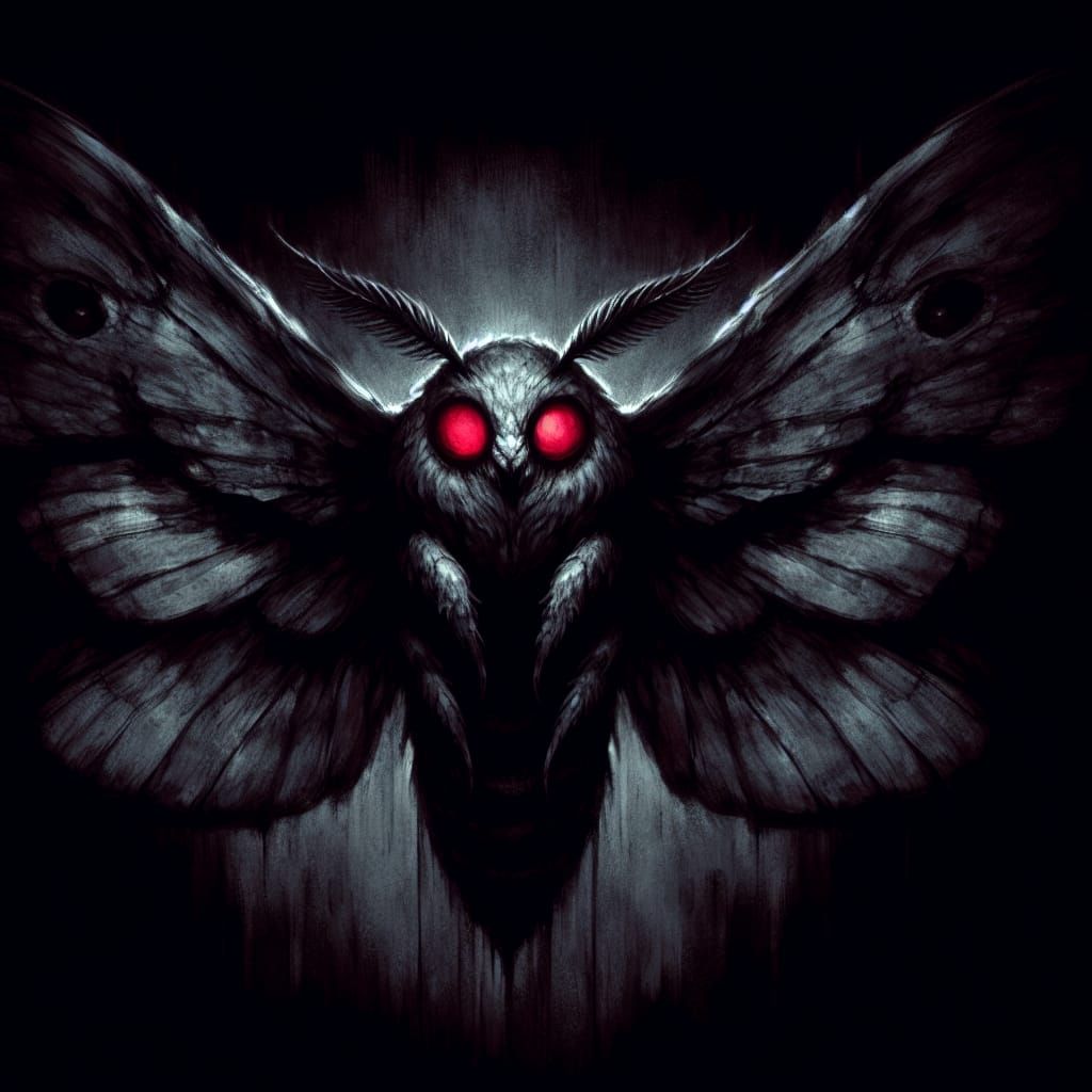 The Mothman, Red Eyes , large wings, black and gray colored - AI ...
