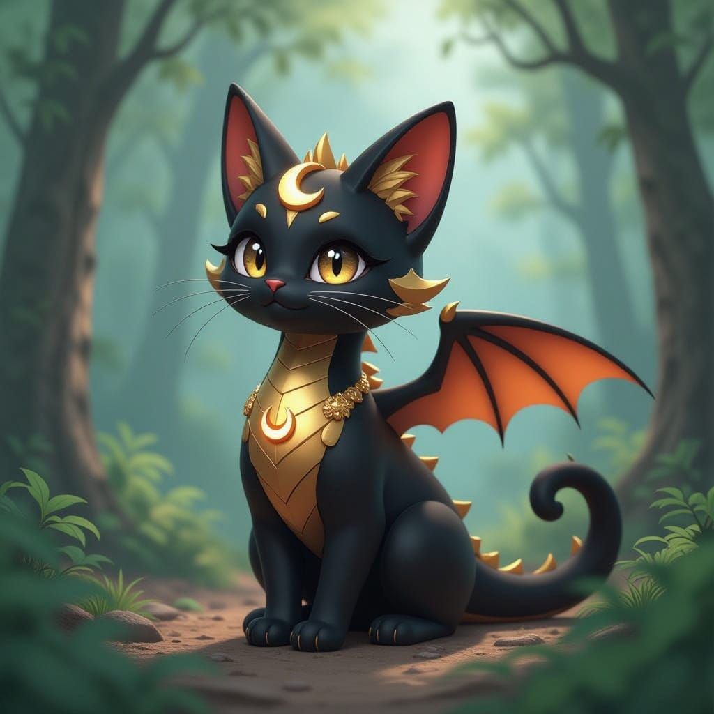 Luna the Dragon Kitten - Dragon Cat Hybrid in Anime Style