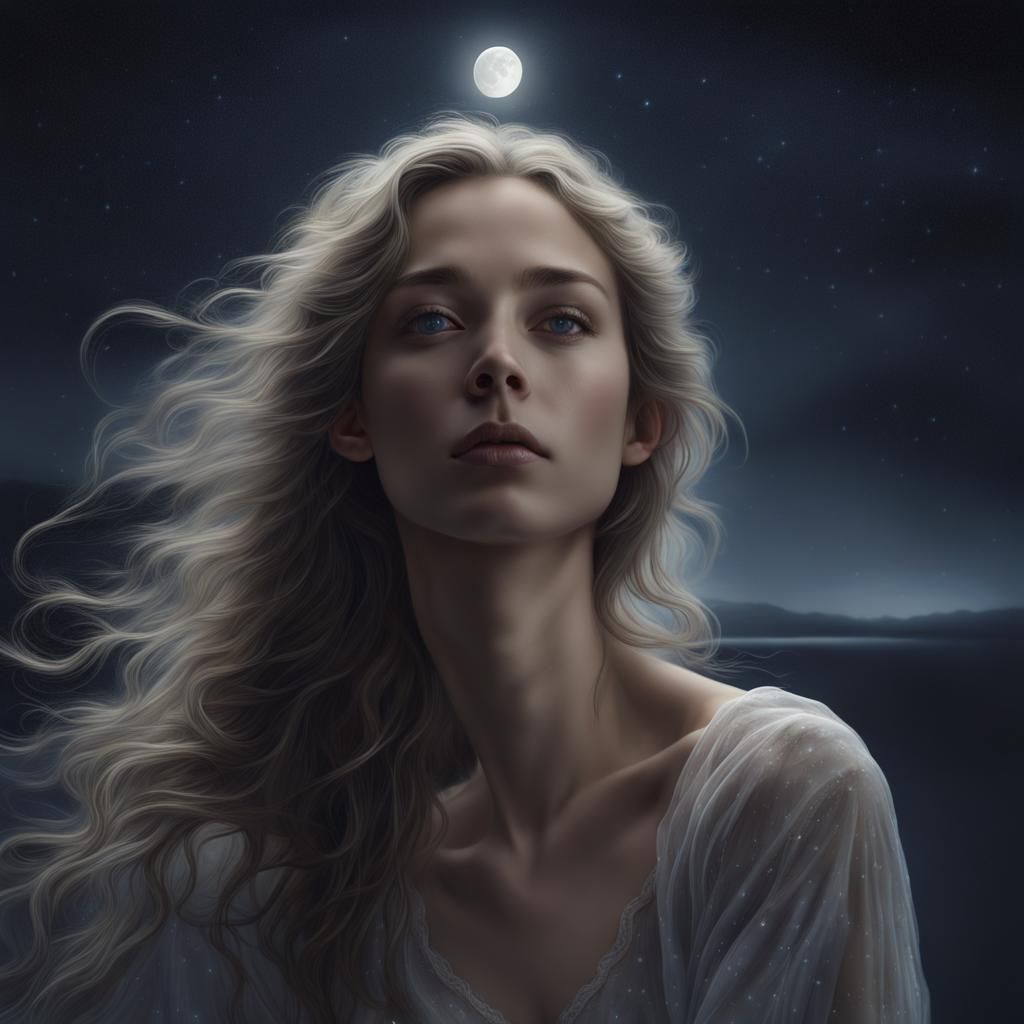 A mesmerizing portrait of a young woman immersed in the ethereal beauty ...