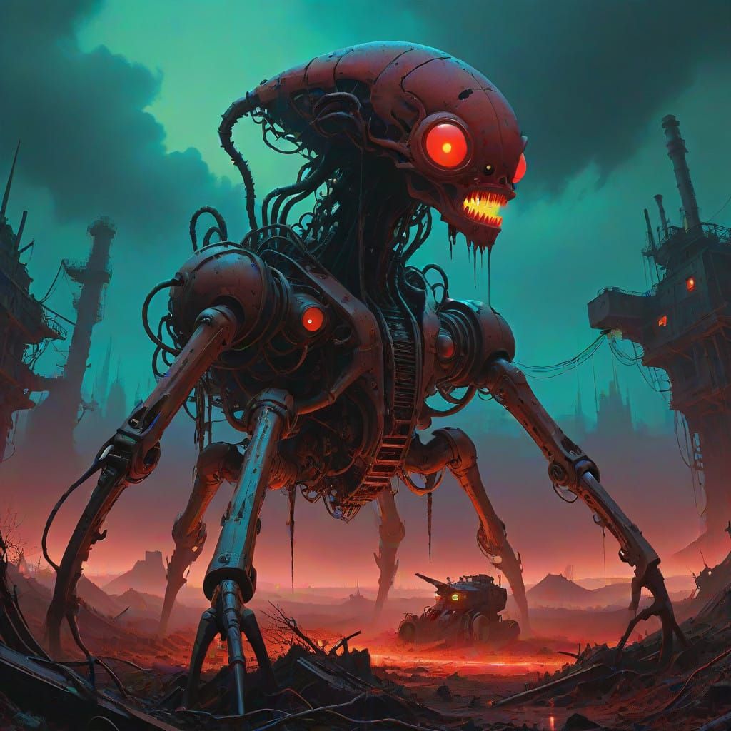 Twisted, nightmarish biomechanical alien monstrosity emerging from the ...