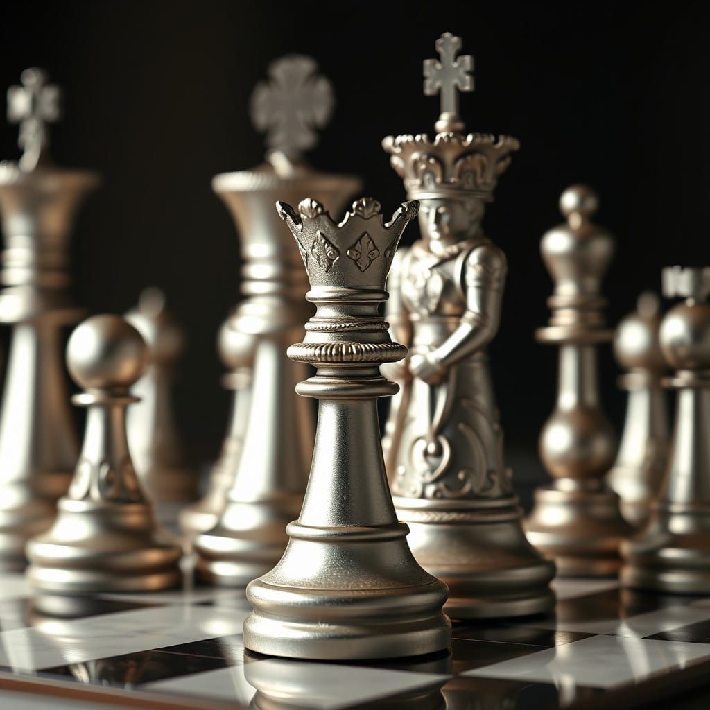 Chess Game King and Queen Pieces, on a Marble Chess Board, finely ...