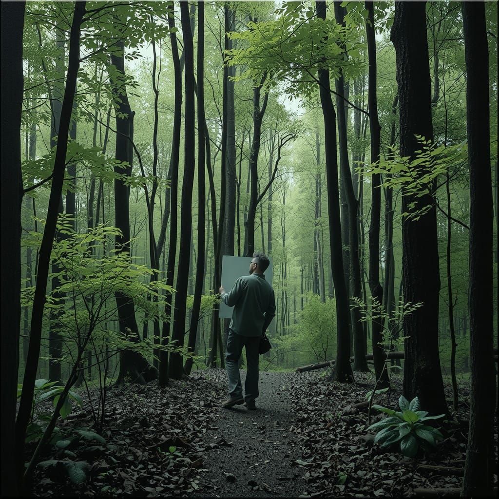 Serene Black and White Forest Scene in Hyperrealis... - AI Art