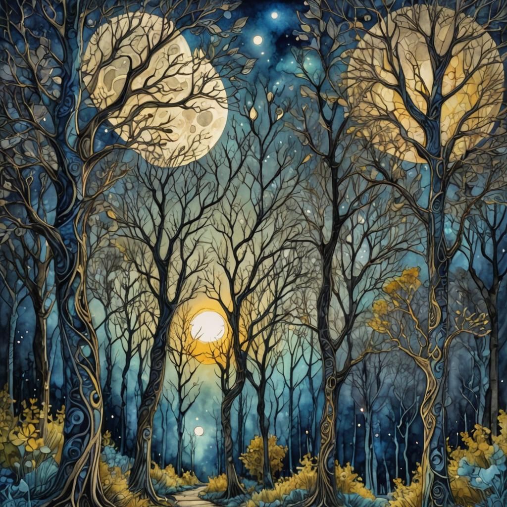 Moonlit Whispers in the Arabesque Forest - AI Art