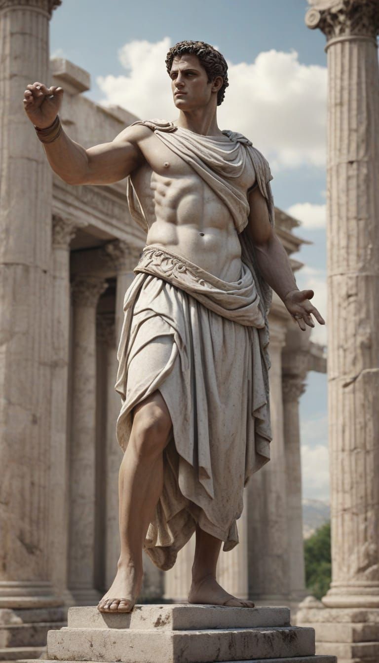 Roman-Greek Statue - Ancient Roman God in Marble Splendor