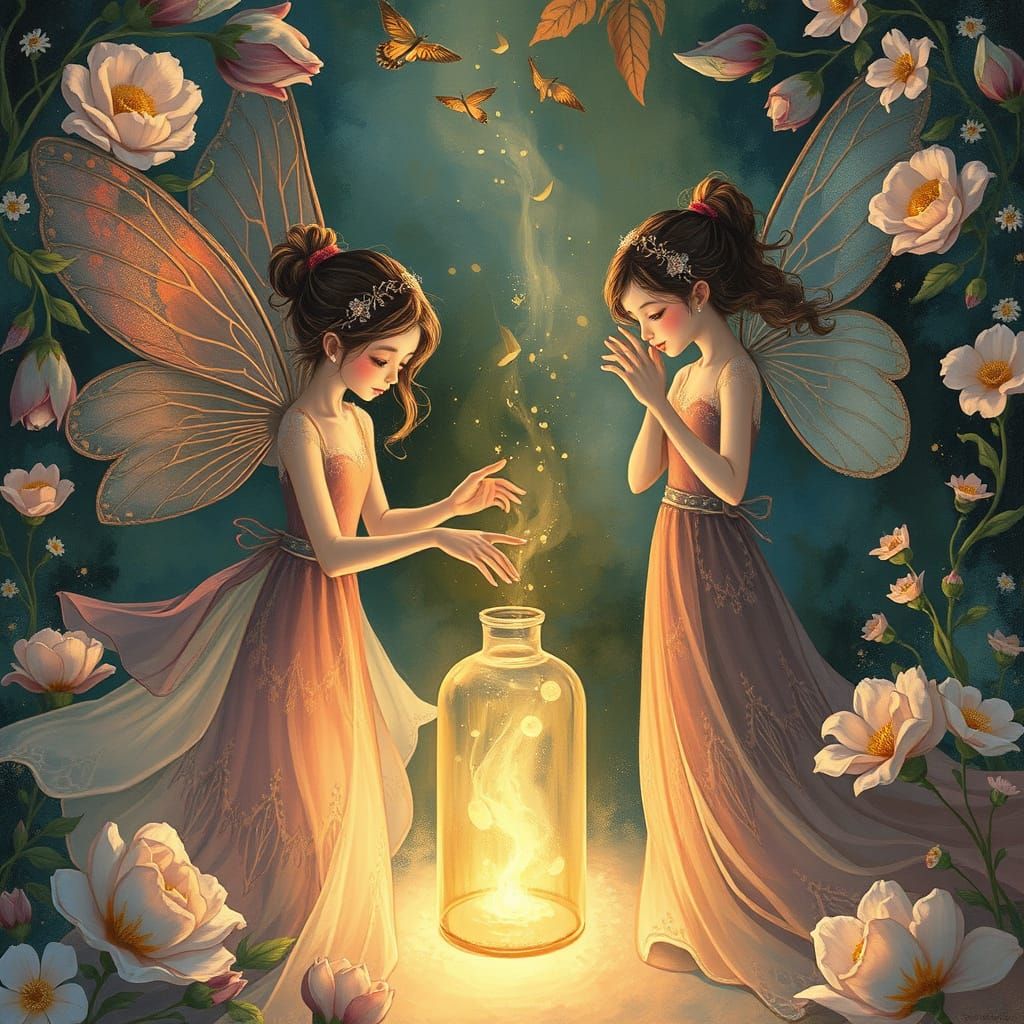 Faeries Distill Beauty into Glass Jars in Whimsica... - AI Art