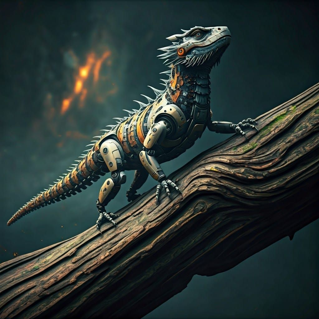 Robotic Bearded Dragon climbing a virtual log - AI Generated Artwork ...