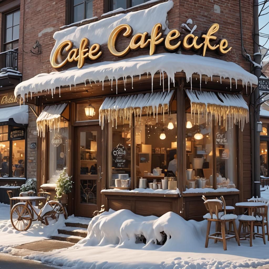 Coffee Shop, Winter Snow - Coffee Shop, Winter Snow