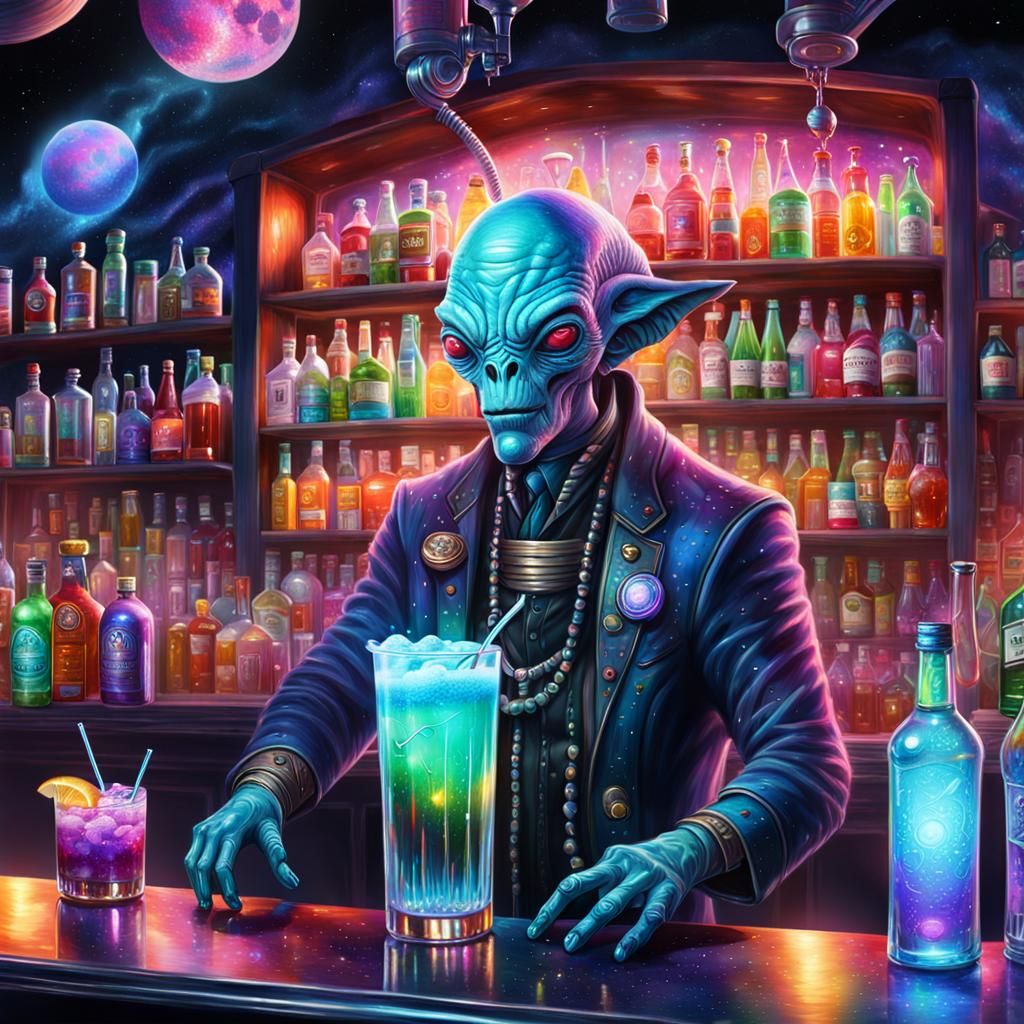 A Bartender (2.0), serving a bunch of Aliens drinks. - AI Generated ...