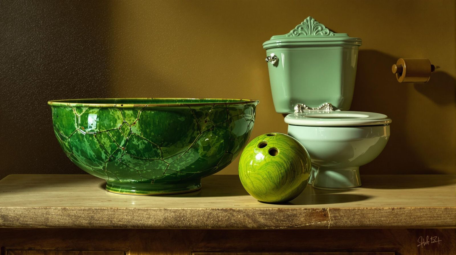 Bowling Green - Surreal Still Life of Green Objects in a Jar...