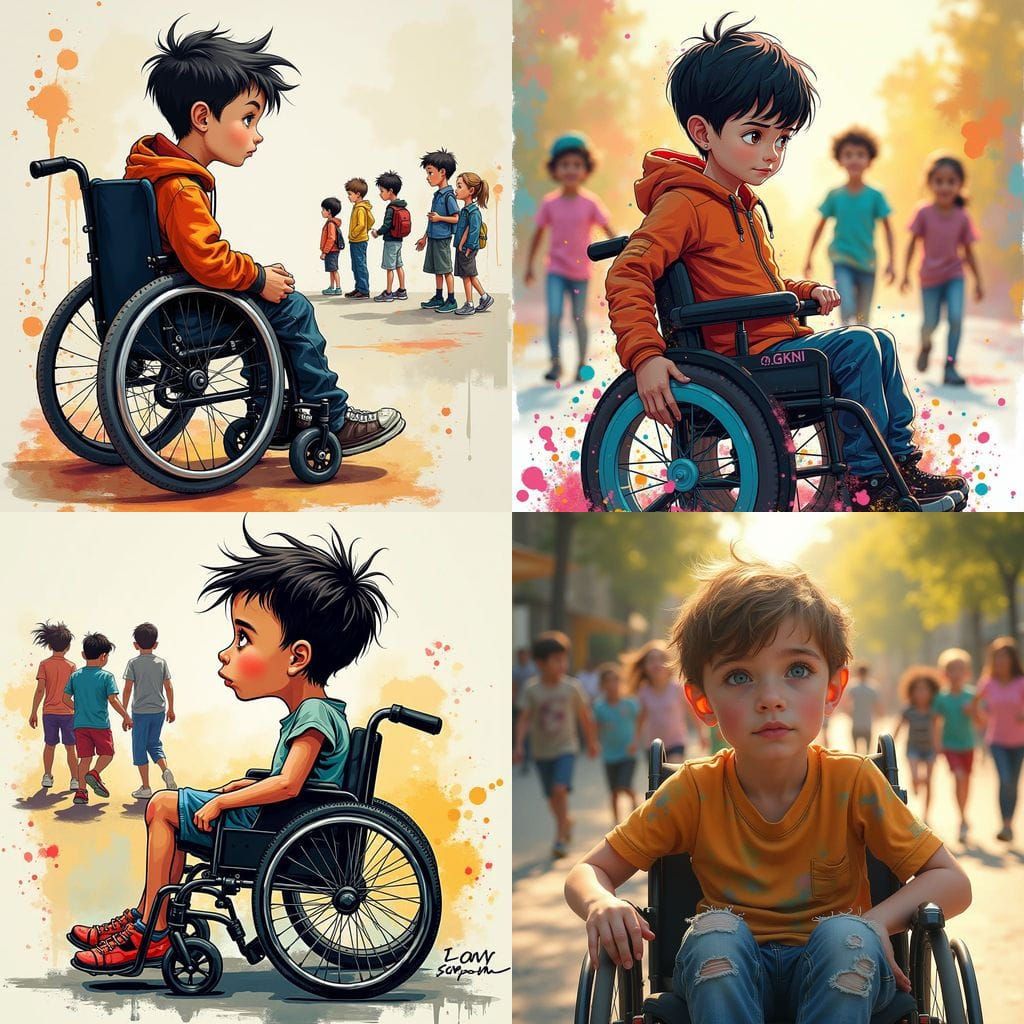 Suttle look of envy and longing of wheelchair bound young boy watching ...