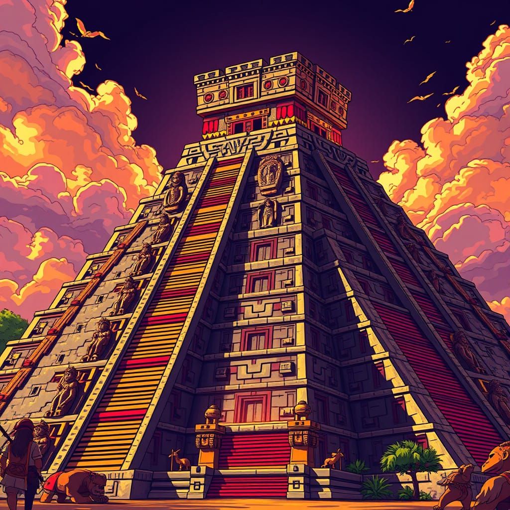 Ancient Mesoamerican Pyramids in Vibrant Anime Sty... - AI Art