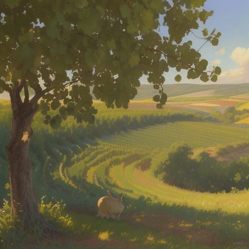 Greedy Rabbit Amidst Endless Vineyards in Impressi... - AI Art