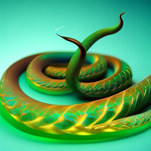 Bioluminescent beach Hyper realistic beautiful glowing glass snake ...
