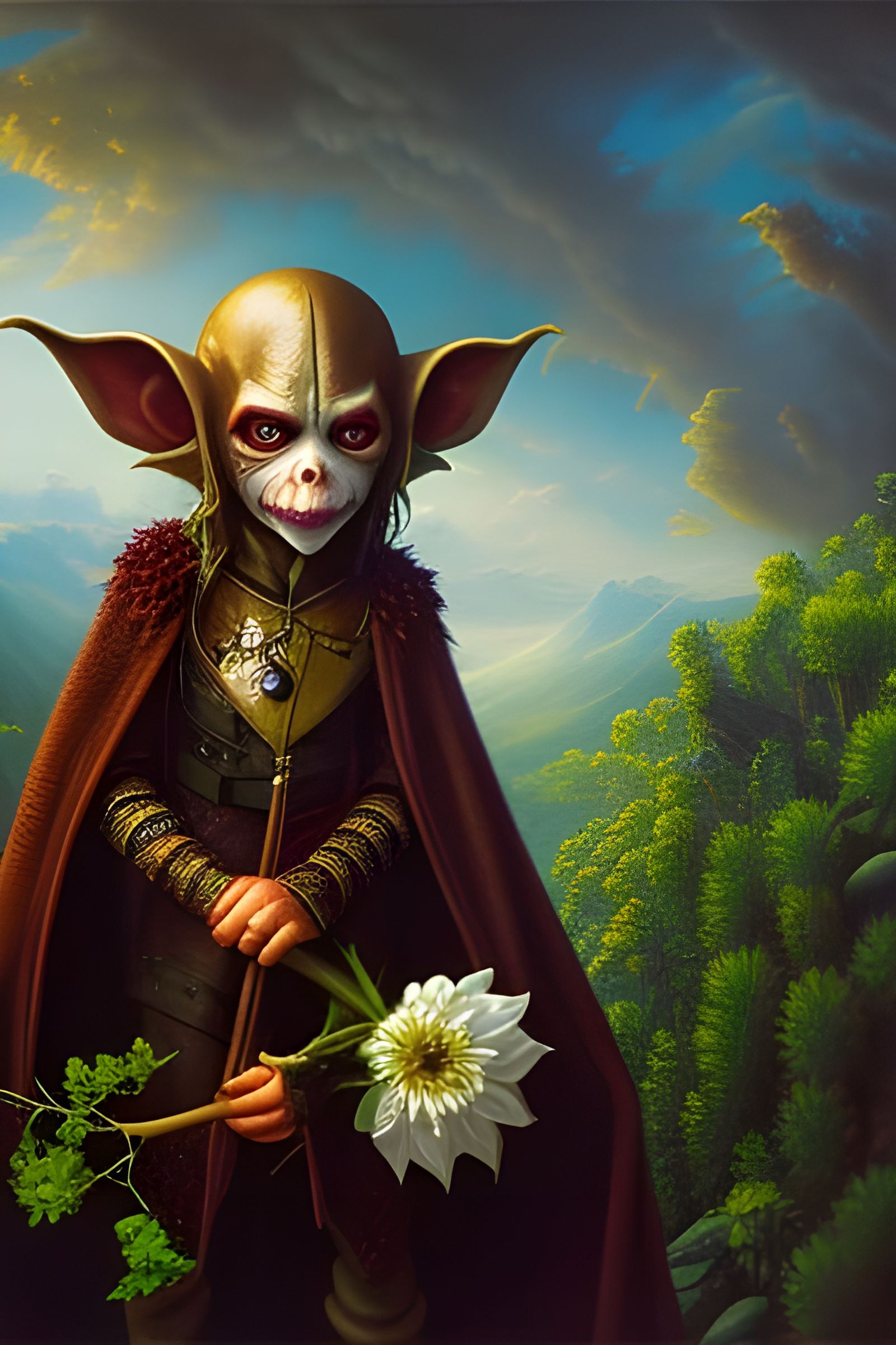 goblin prince bringing flowers - AI Generated Artwork - NightCafe Creator