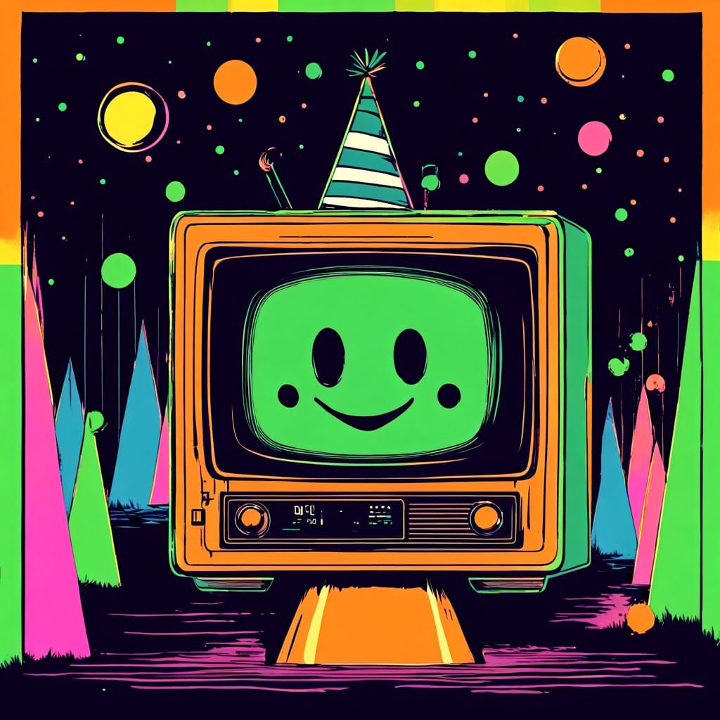 Retro Robot Jester Watches Twilight Zone on Old TV - AI Art