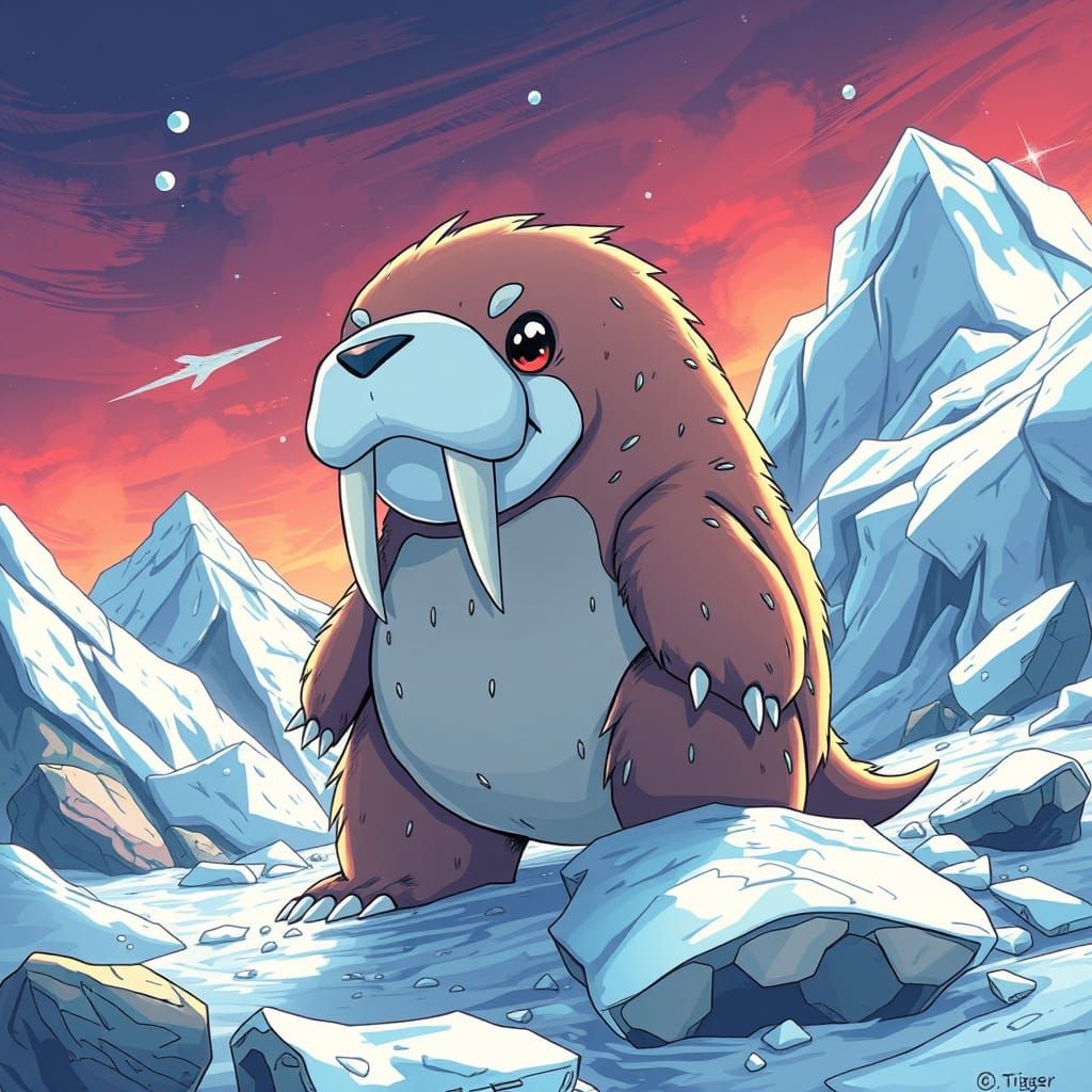 Majestic Icy Baby Walrus Digimon in Vibrant Flat M... - AI Art