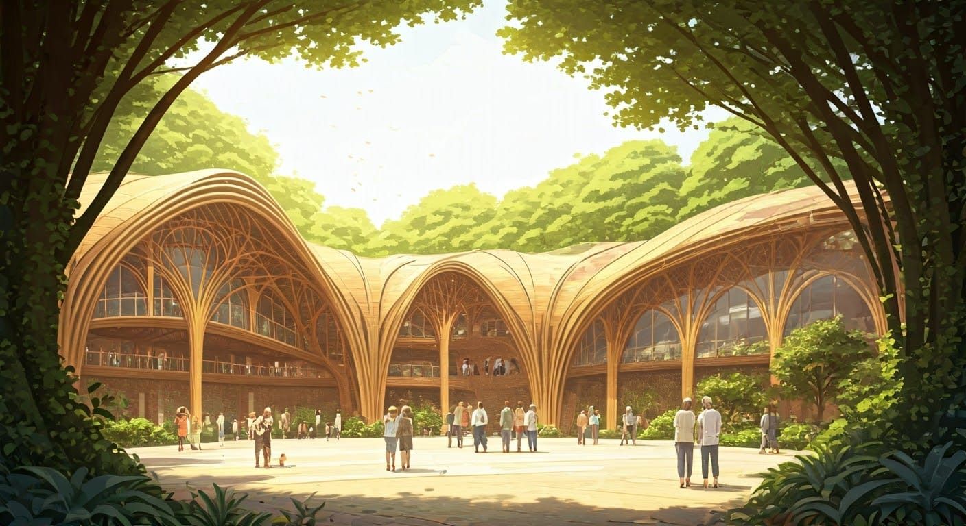 Whimsical Solarpunk Community Hub with Nature-Insp... - AI Art