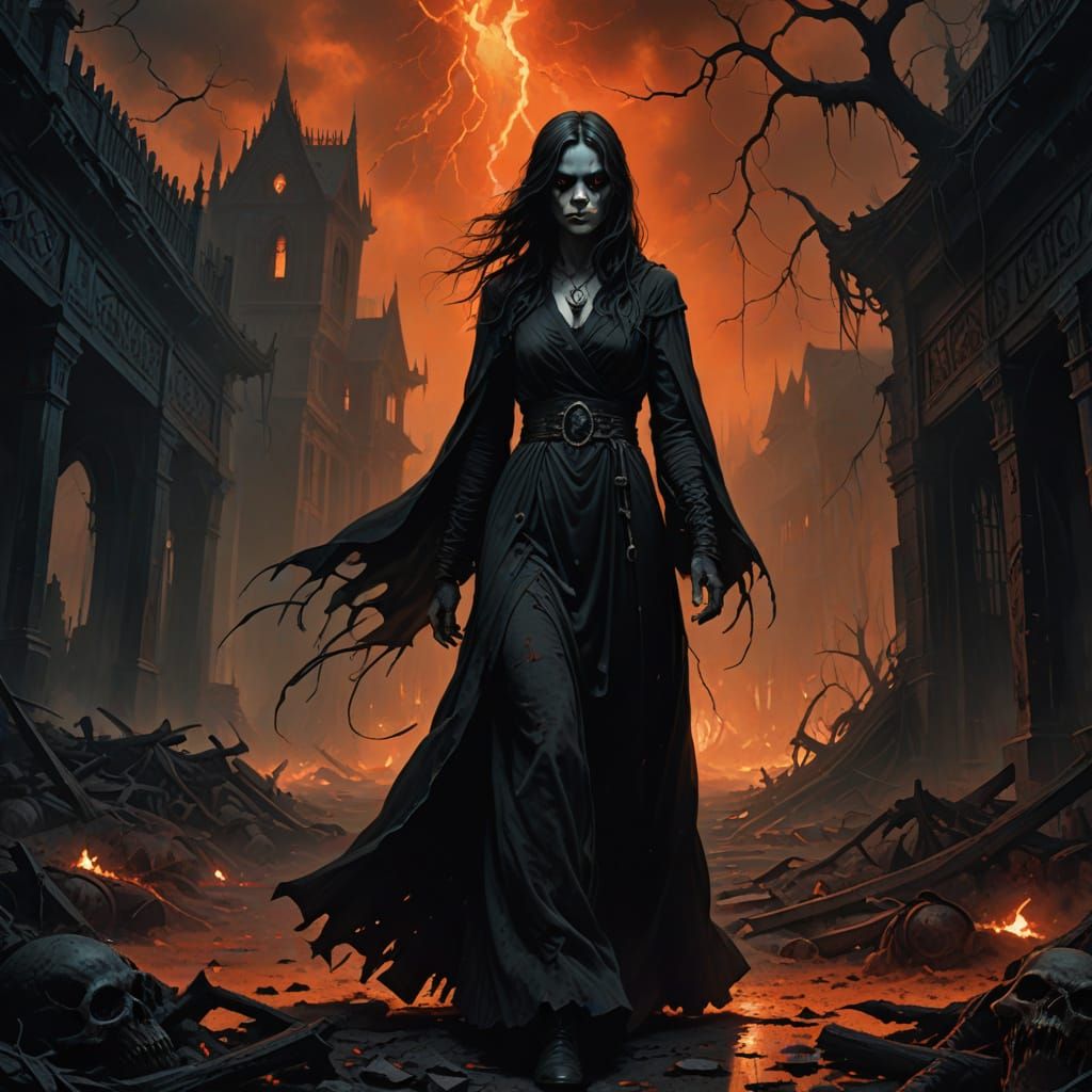 Gothic Lady in Dante's Inferno Hell - AI Art