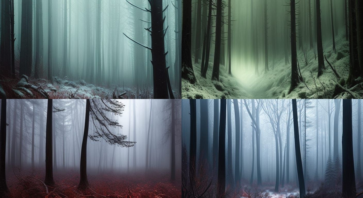 Dark winter forest, photorealistic,, digital painting, creepy forest ...