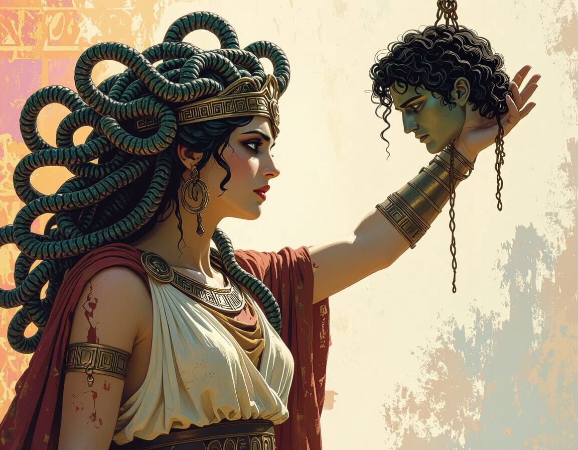 Medusa Grabs Perseus in Detailed Concept Art - AI Art