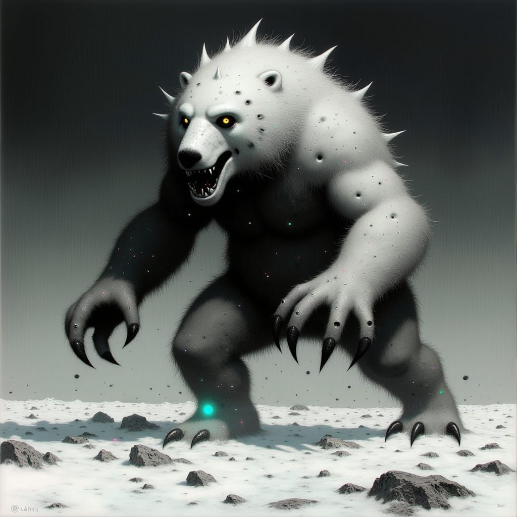 Surreal Arctic Monster Emerges from Dark Tundra - AI Art