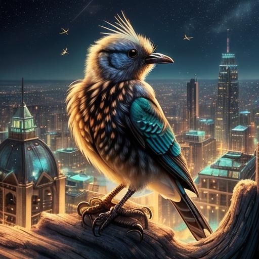 Bird atop a ethereal city - AI Generated Artwork - NightCafe Creator
