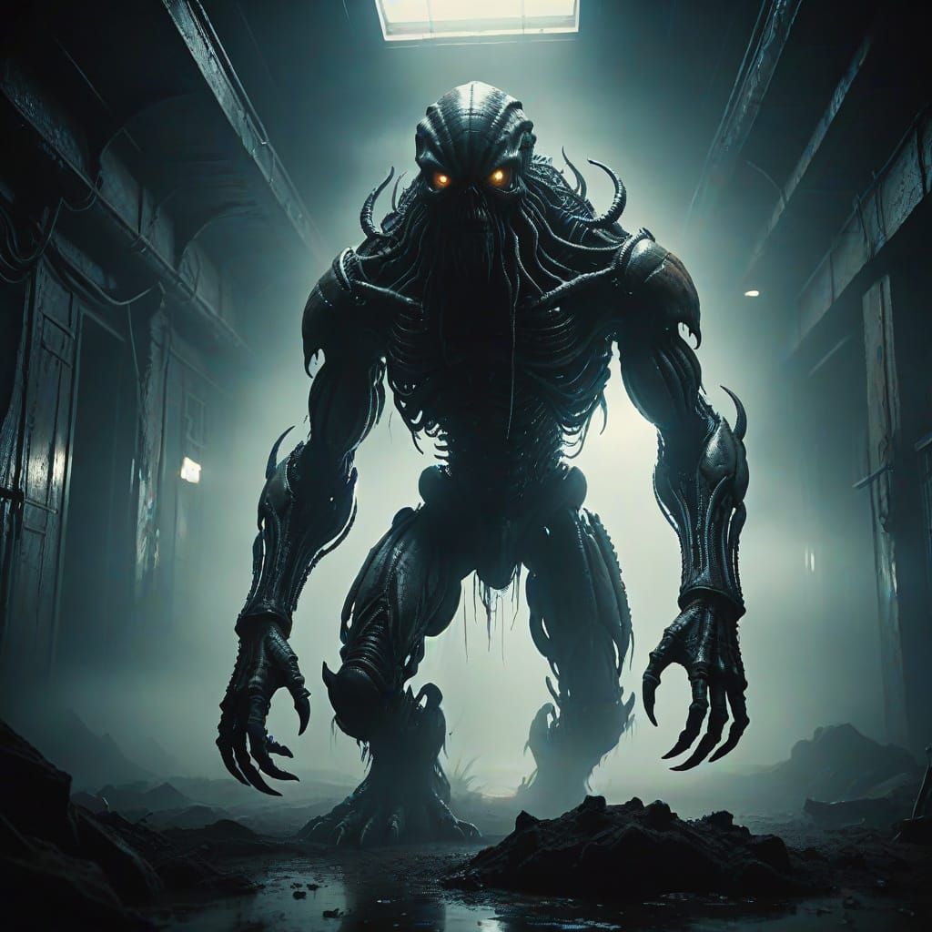 Ethereal Acephali Creature in Moody, Gritty Cinema... - AI Art