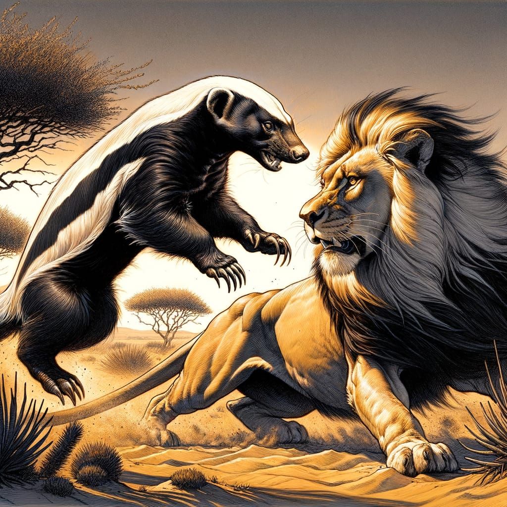 honey badger fighting a lion - Wild Honey Badger Battles R...