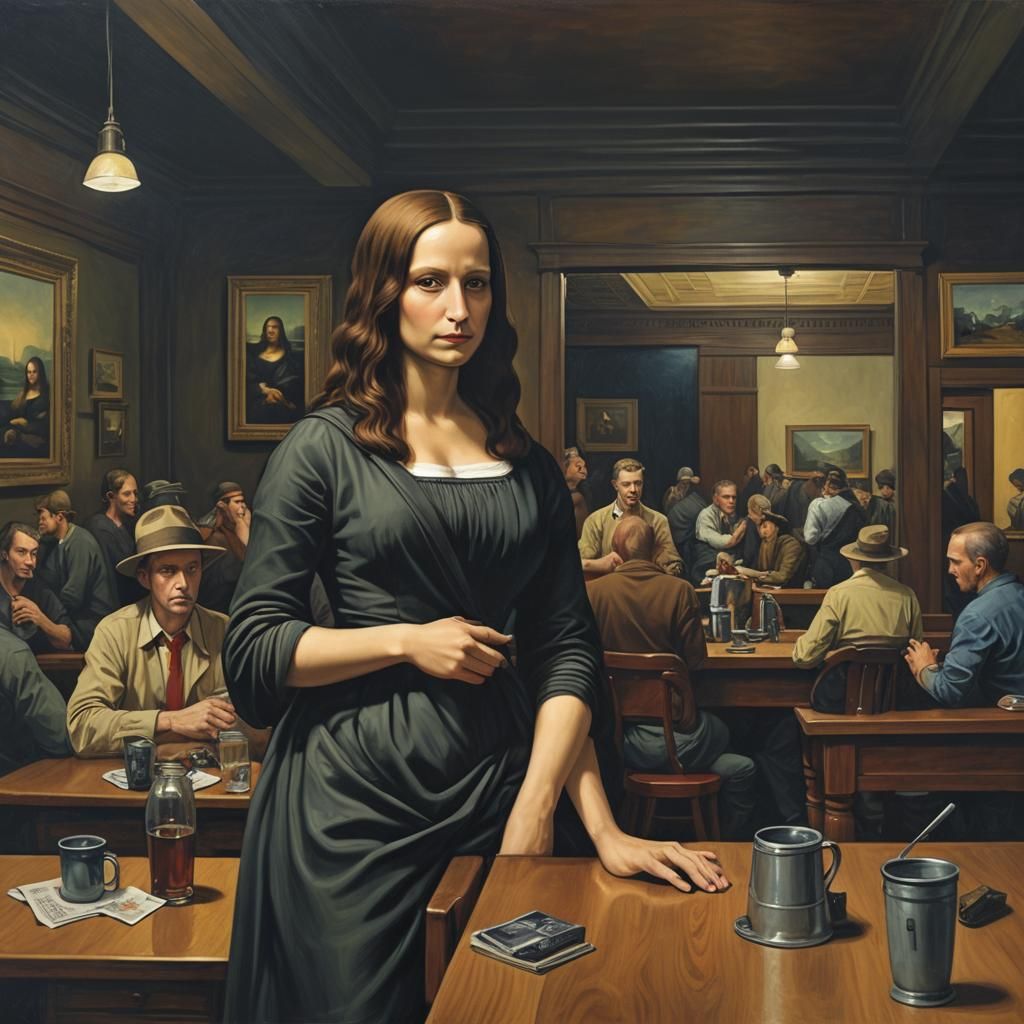 Realistic Mona Lisa Mingles with City Nightlife in... - AI Art