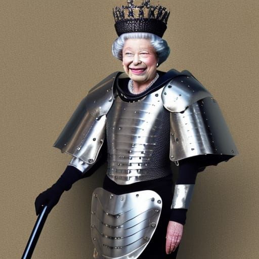 Queen elizabeth in metalic medieval body armour, photo realistic ...