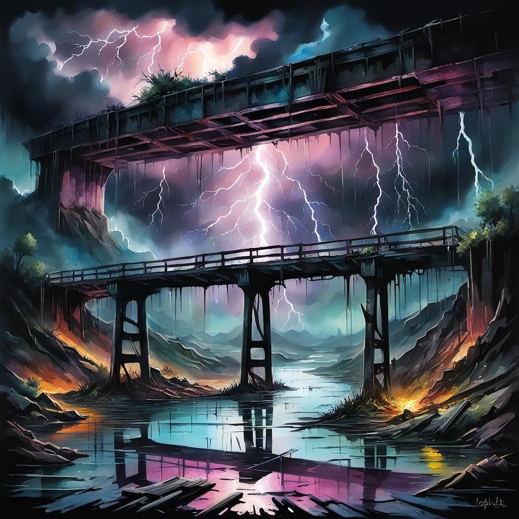 Dark and moody post-apocalyptic ultimate despair watercolor art of an ...