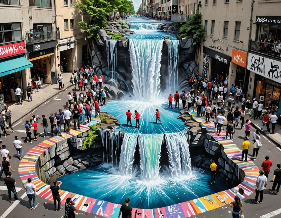 Optical illusion style street chalk-art - AI Generated Artwork ...