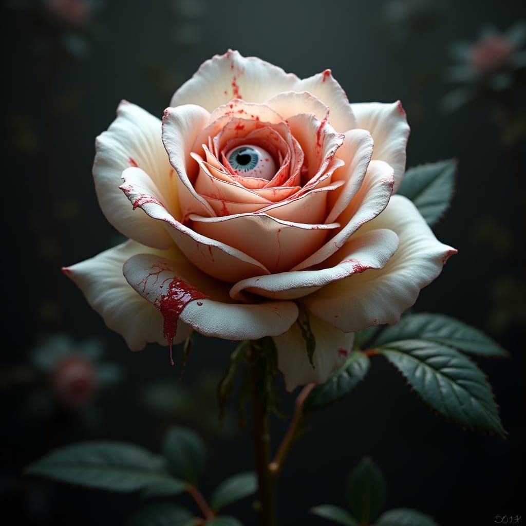 Dark Fantasy Rose with Macabre, Occult Adornments - AI Art