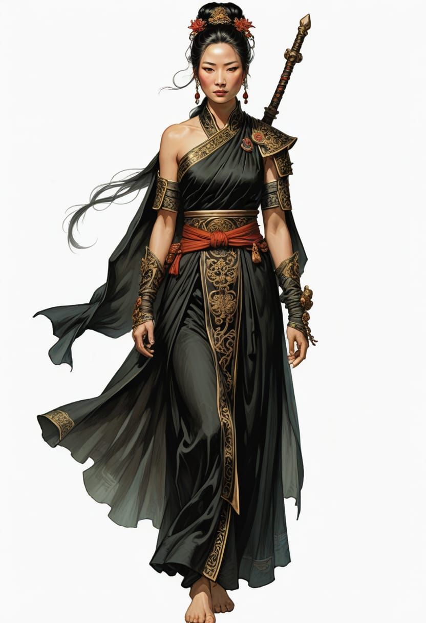 A Chinese female swordmaster - Serene Chinese Triad Leader i...
