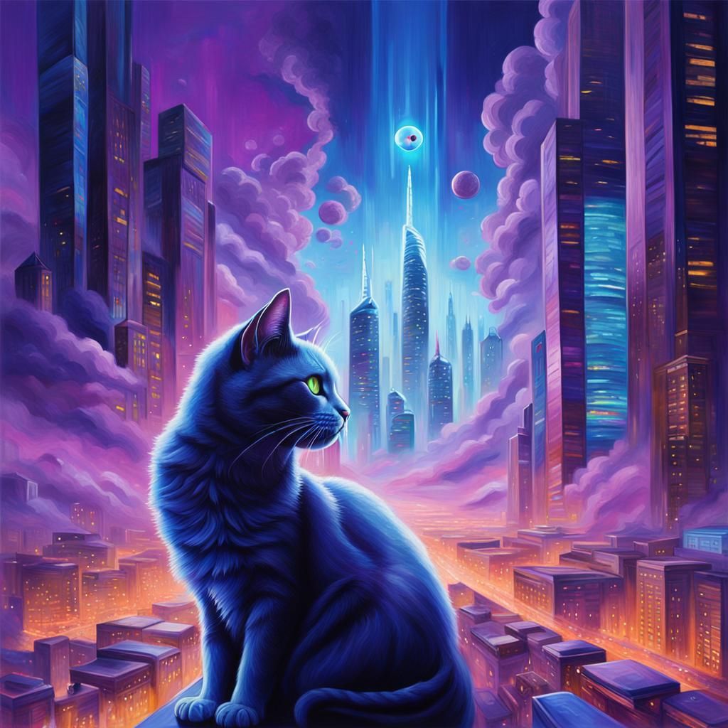 futuristic city with cat - AI Generated Artwork - NightCafe Creator