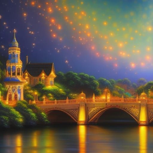 HD 3D Render origami craft of "colorful bridge", "Breathtaking castles ...