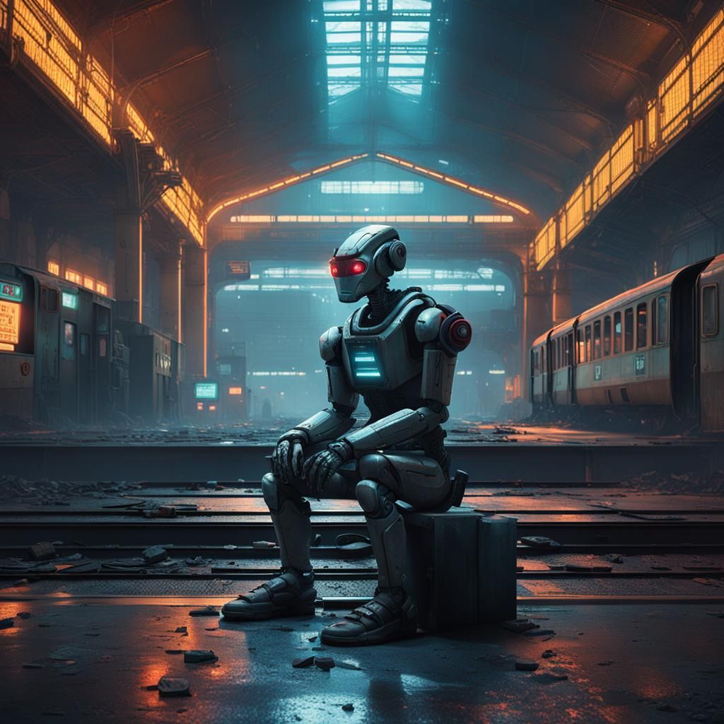 Lost robot at train station - AI Generated Artwork - NightCafe Creator