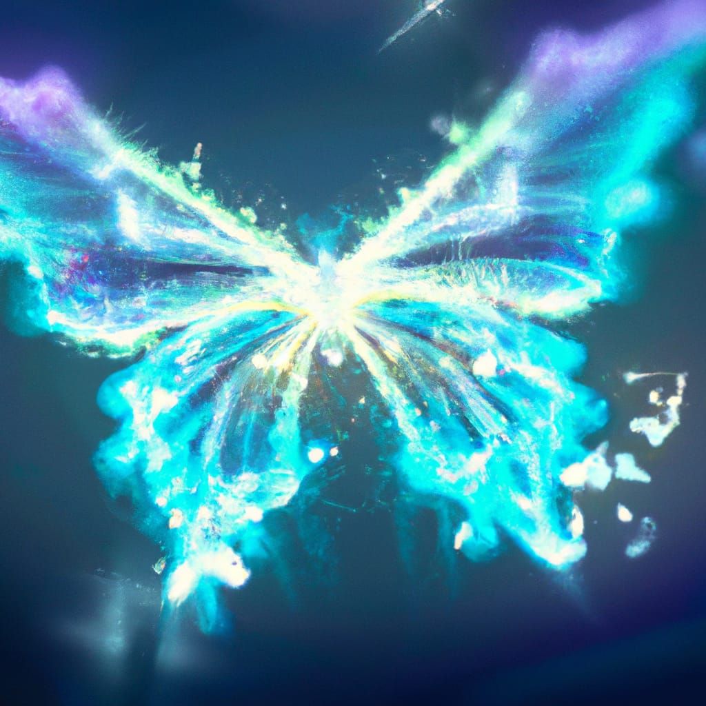 glowing neon Crystal butterfly bioluminescent neon light rays ...