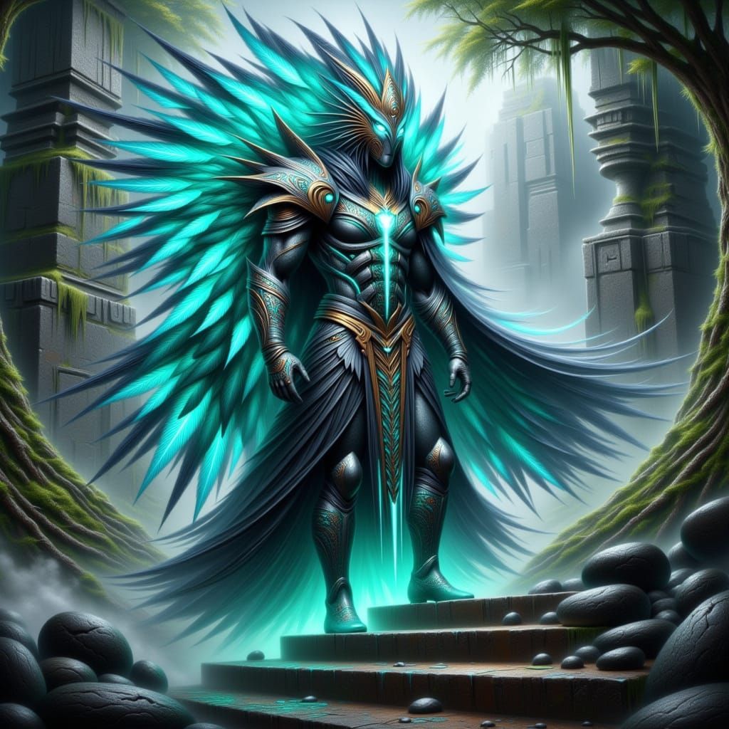 Mythical Warrior in Futuristic Aztec Armor - AI Art