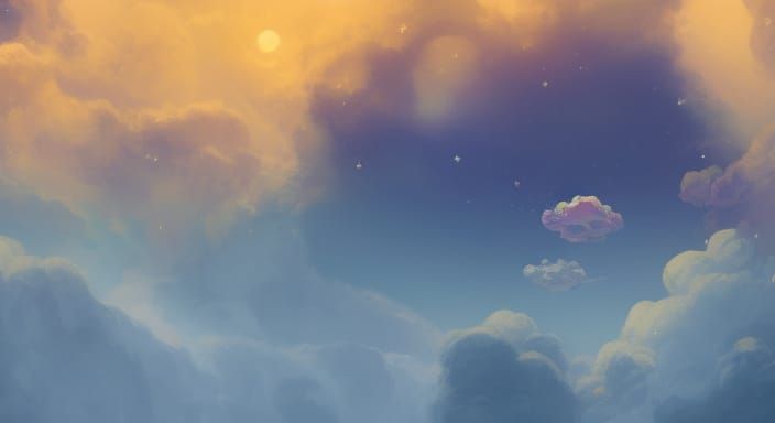 a baby floating in the clouds, looking toward the stars and the future ...