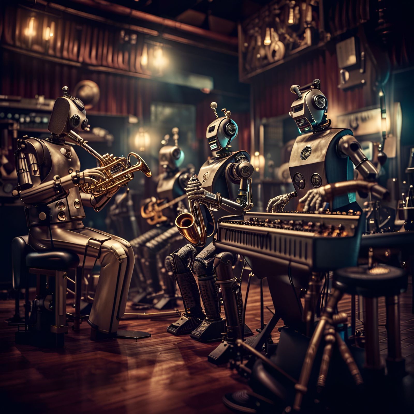 Robot jazz band playing in a vintage club - AI Generated Artwork ...