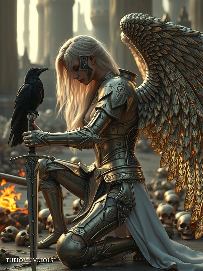 In a haunting an epic medieval battlefield landscape, a grief-stricken ...