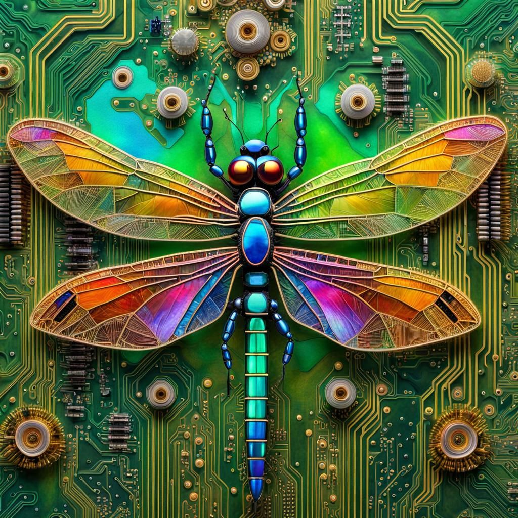 Circuit Board DragonFly - AI Generated Artwork - NightCafe Creator